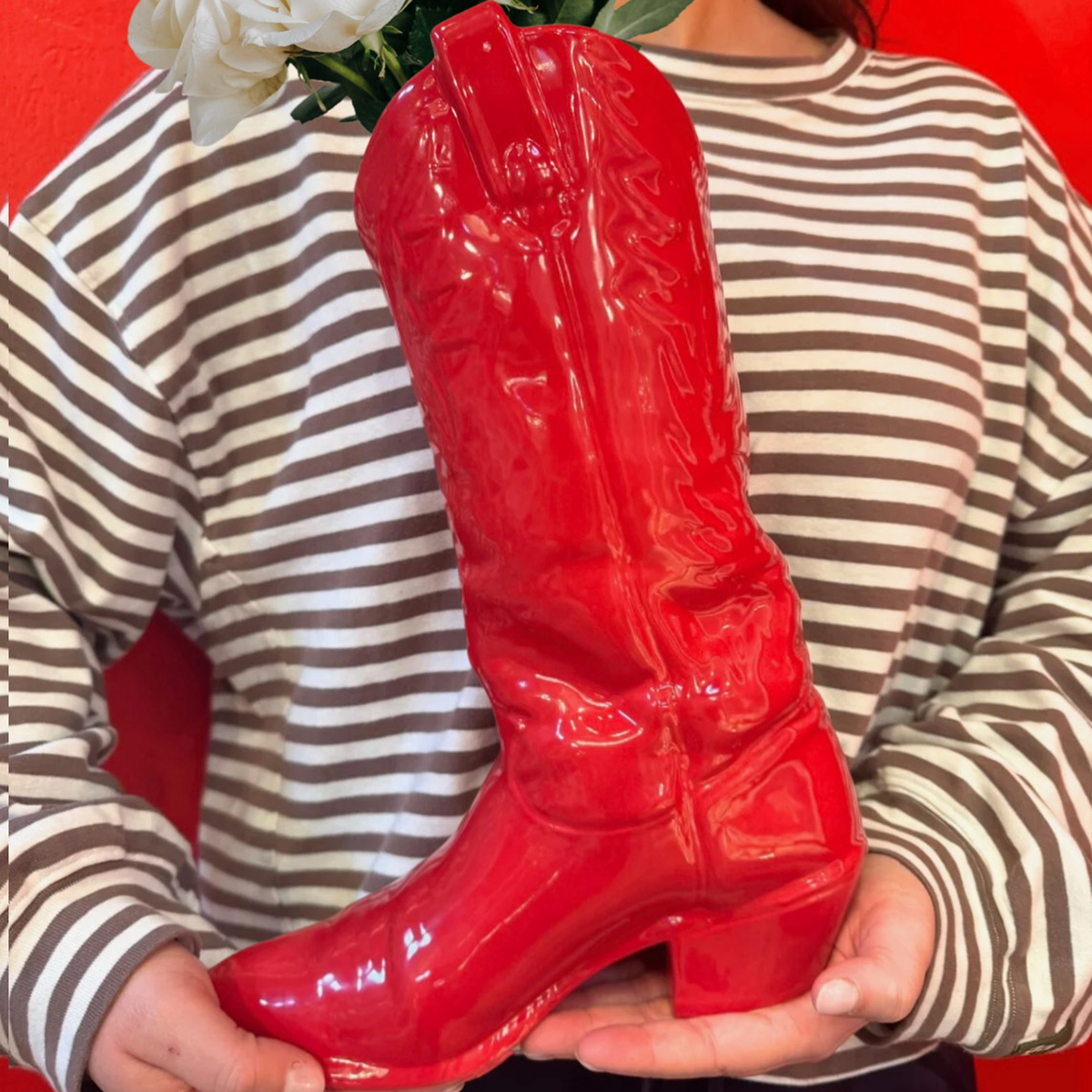 Cowboy Boot Vase in Cherry Red | Handmade Ceramic Cowboy Boot Vase ...