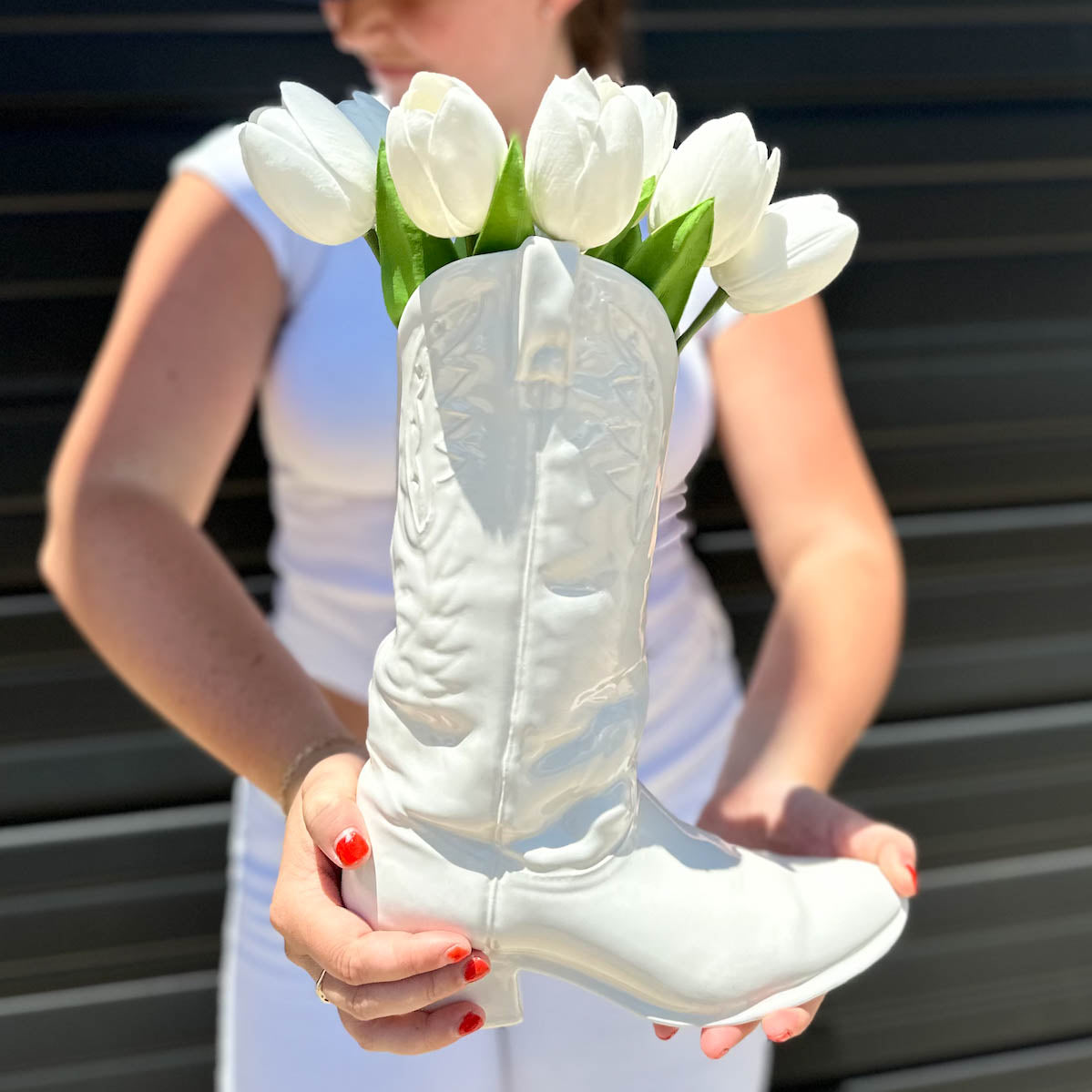Cowboy Boot Vase in White | Handmade Ceramic Cowboy Boot Vessel – Scout ...
