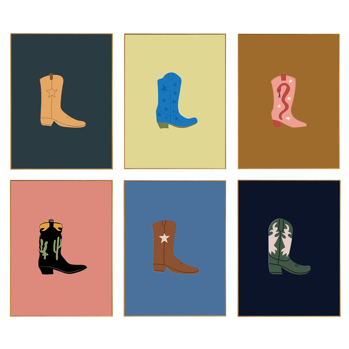 Framed Cowboy Boot Print- Set of 6 | Western Wall Art – Scout Design Studio