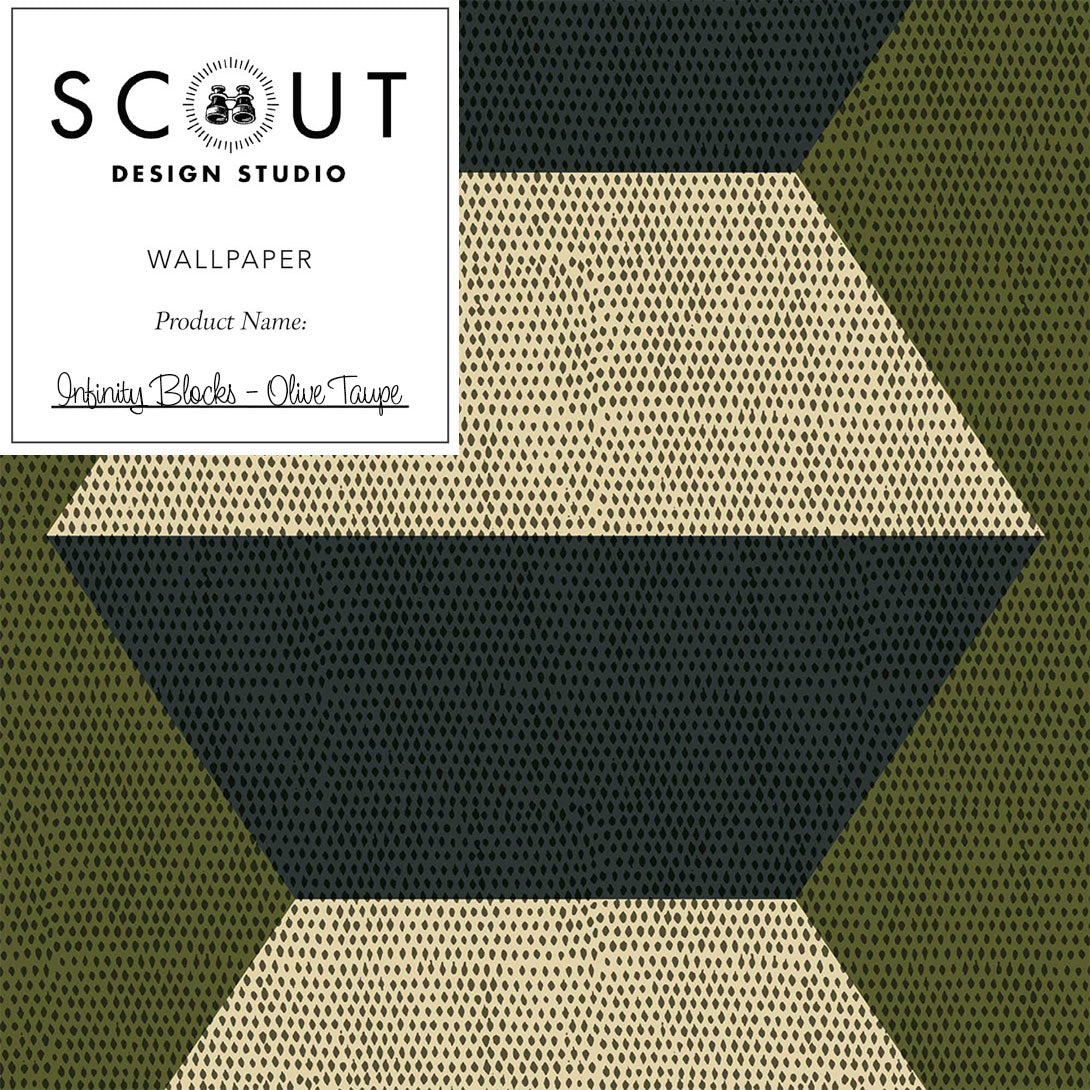 Infinity Blocks Wallpaper in Olive Taupe Sample | Wallpaper Sample ...