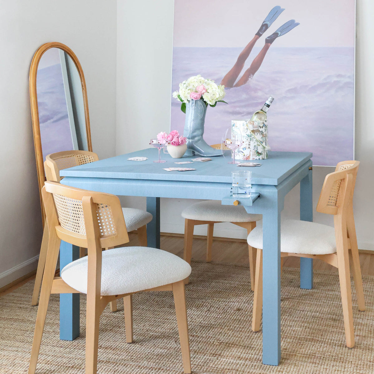 Pass the Rose Game Table in Blue | Grasscloth Game Table – Scout Design ...