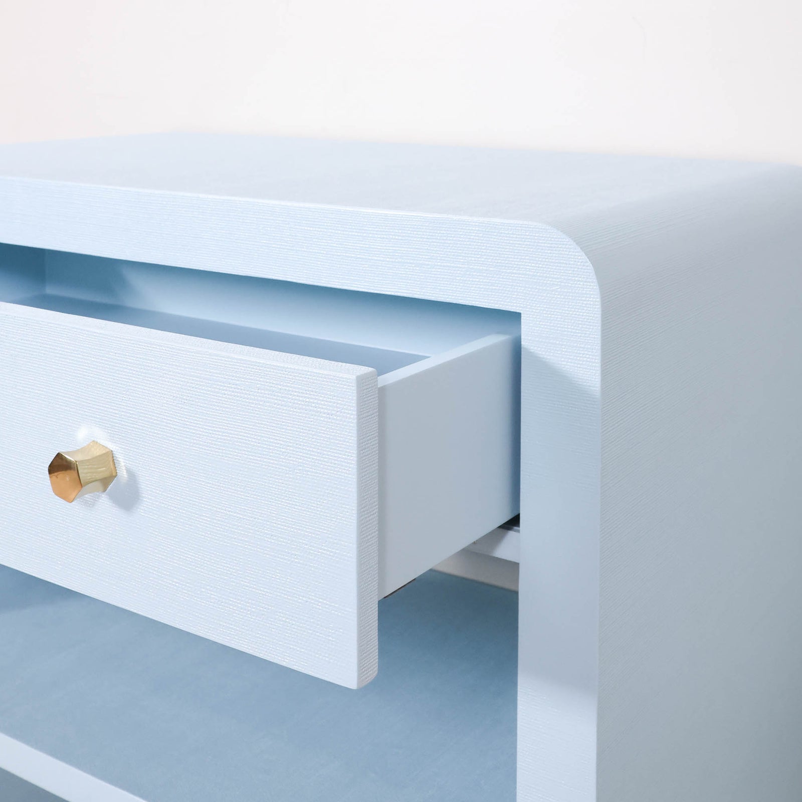 Pillow Bedside Table in Light Blue | Contemporary Nightstand in Faux ...