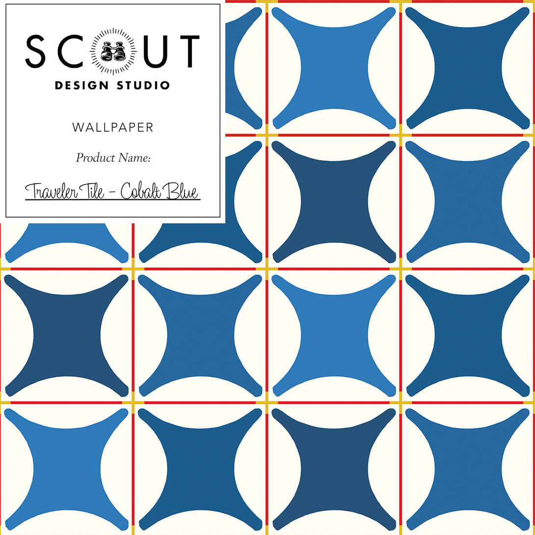 Traveler Tile Wallpaper in Cobalt Blue Sample | Wallpaper Sample ...