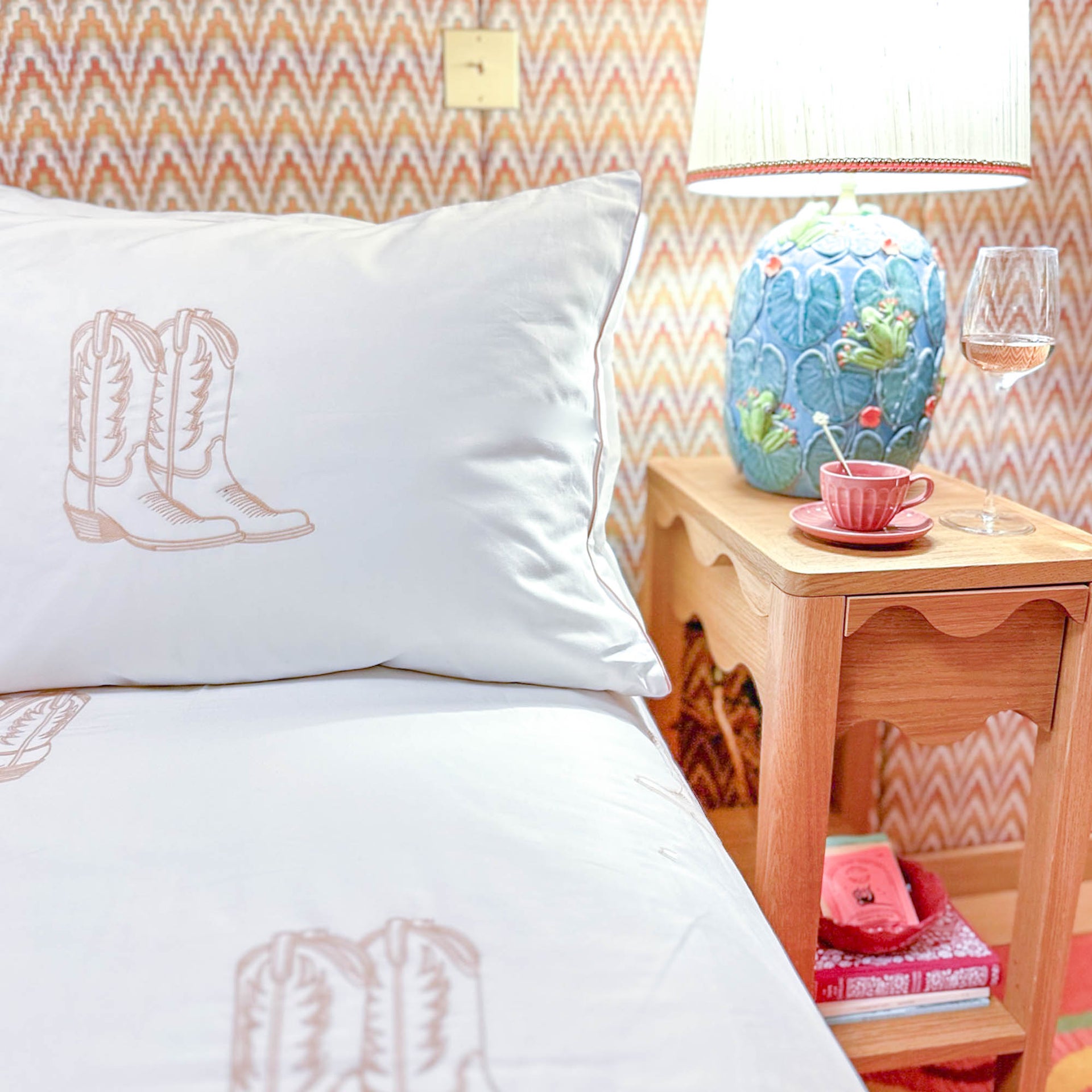 Pillow Bedside Table in Light Blue | Contemporary Nightstand in Faux ...