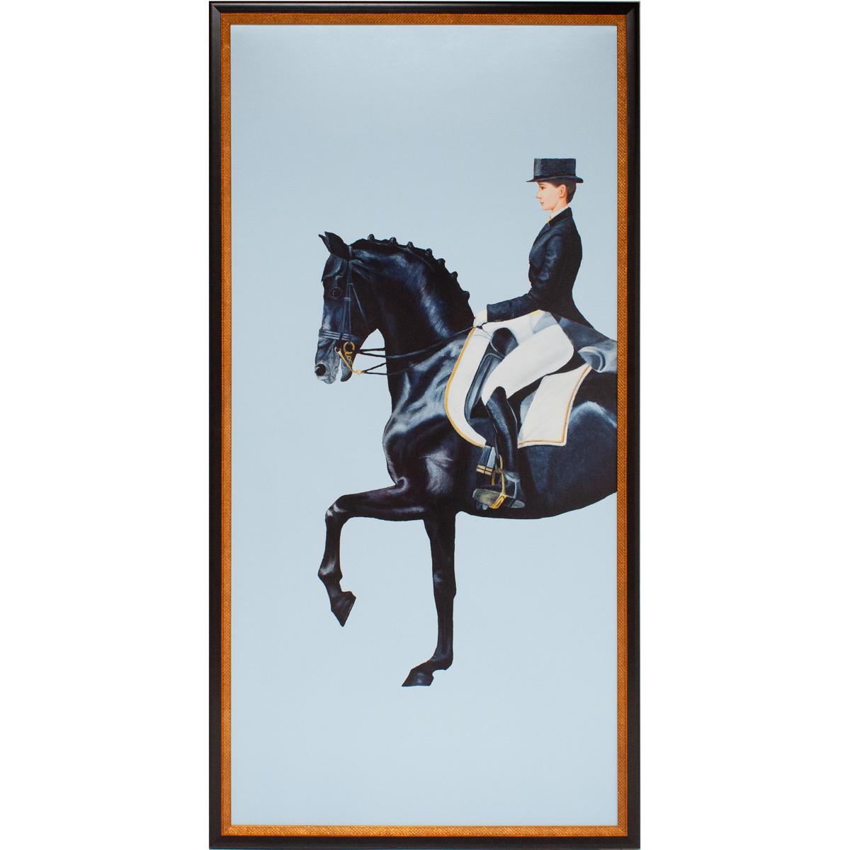 Framed Equestrian Artwork on Silk Cloth - Light Blue | Unique Wall Art ...