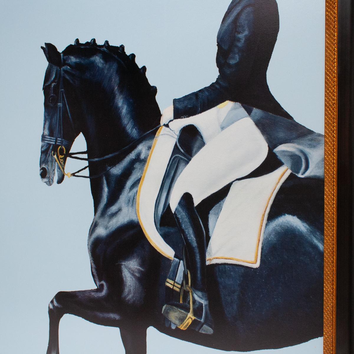 Framed Equestrian Artwork on Silk Cloth - Light Blue | Unique Wall Art ...